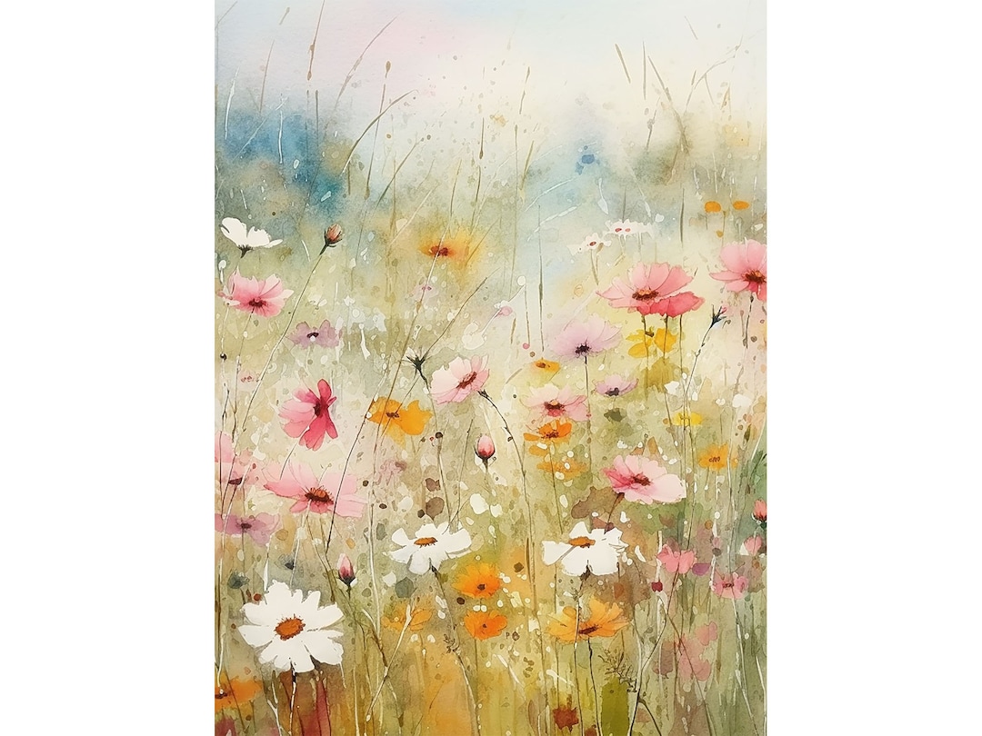 Wildflowers Art Print Meadow Watercolor Painting Flower Field Wall Art ...