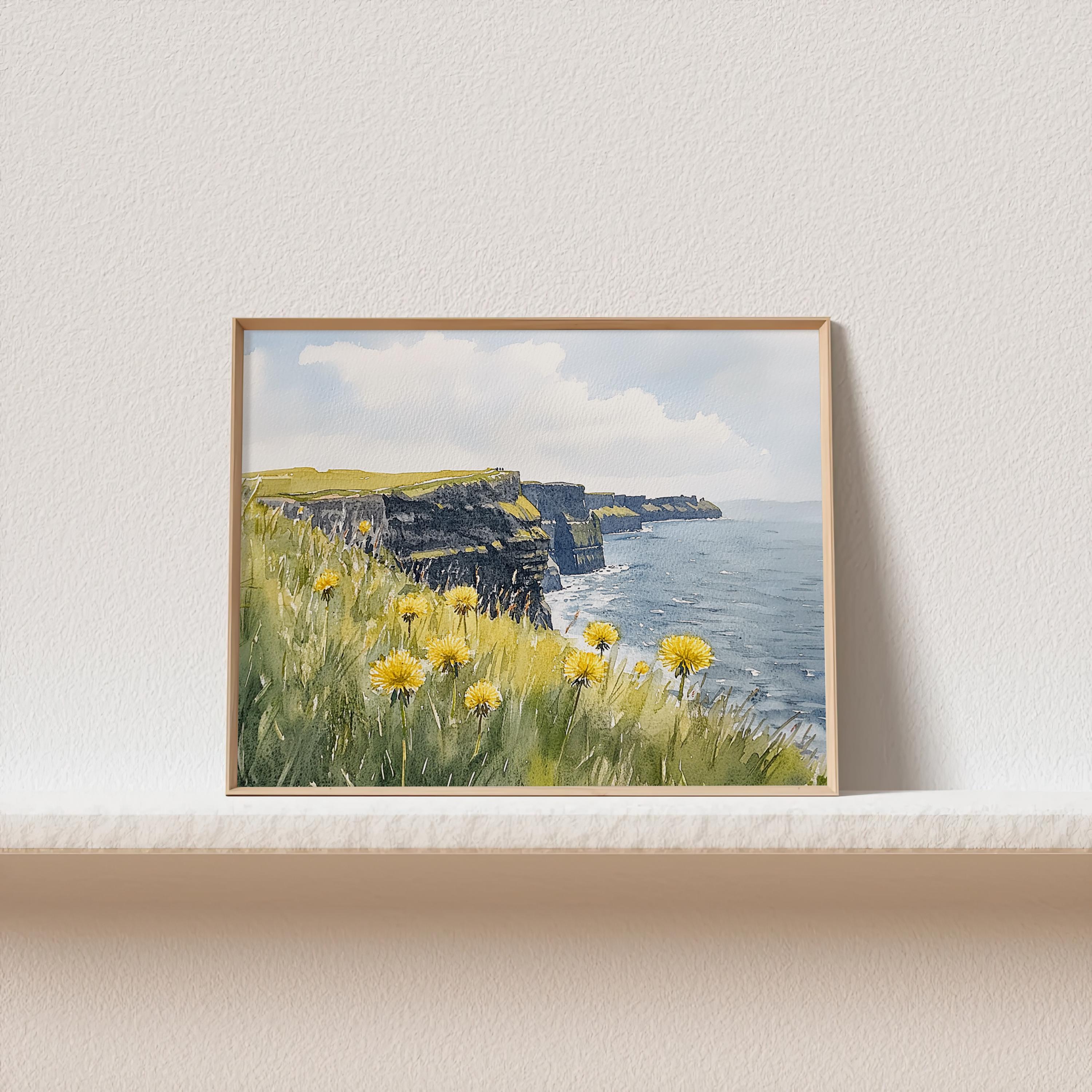 Cliffs of Moher Painting Dandelions Watercolor Print Emerald Isle Wall ...