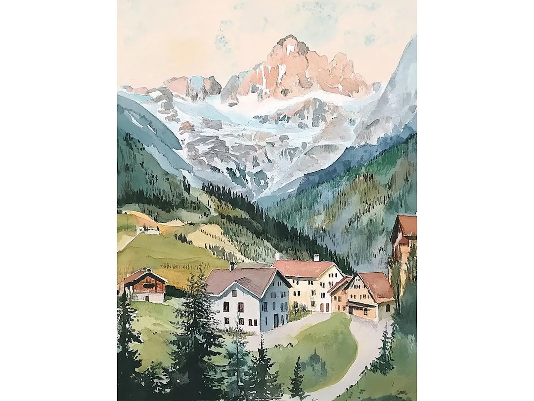 Switzerland Painting Swiss Alps Watercolor Art Print Grindelwald Wall ...