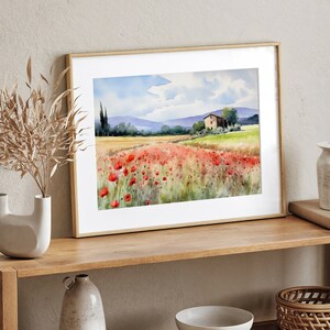 Tuscany Painting Poppy Field Watercolor Painting Farm Landscape Italy ...