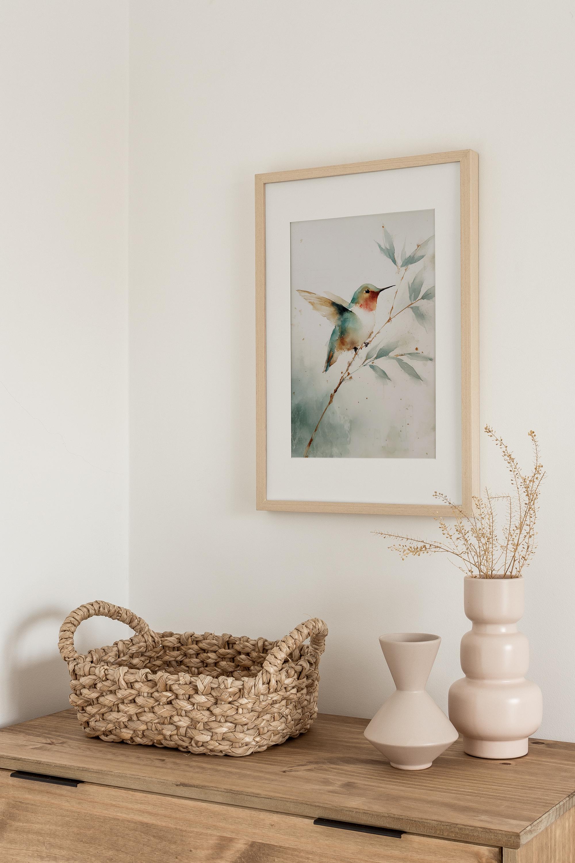 Hummingbird Watercolor Print Green and Rust Bird Wall Art Nature Lover ...