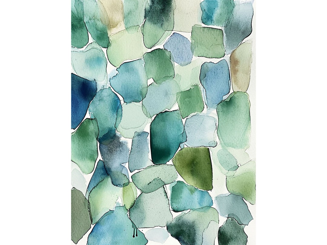 Sea Glass Painting Abstract Watercolor Art Print Blue Green Wall Art ...