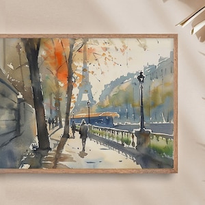 Paris Painting Eiffel Tower Watercolor Art Print Seine Riverside Walk ...