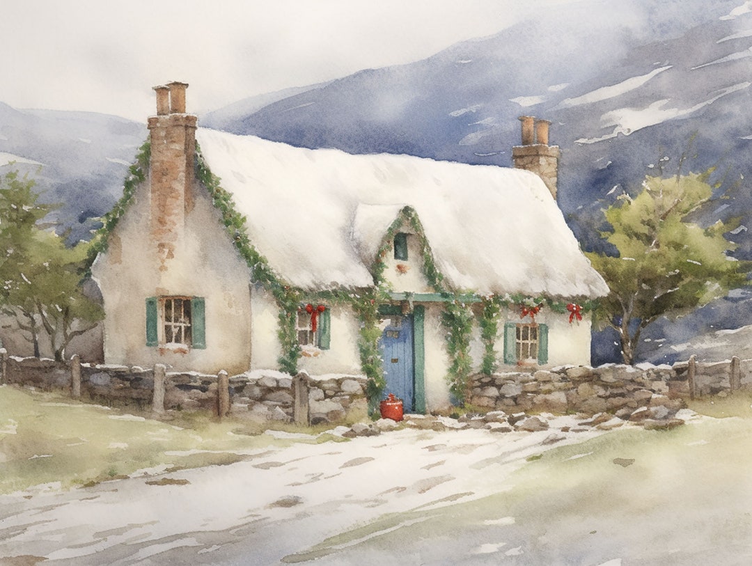 Christmas Cottage Painting Irish Landscape Ireland Christmas Wall Decor ...