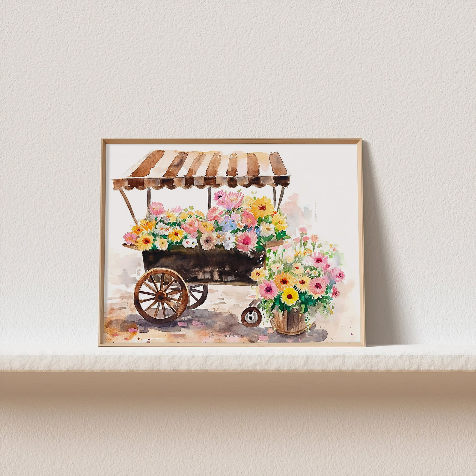 Flower Cart Painting Street Scene Watercolor Paris Art Print Girls Room ...