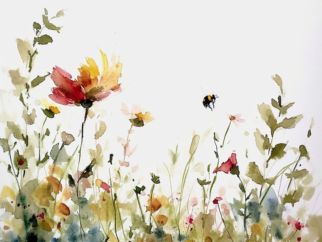 Wildflowers Watercolor Art Print Spring Flowers Painting Floral Wall ...