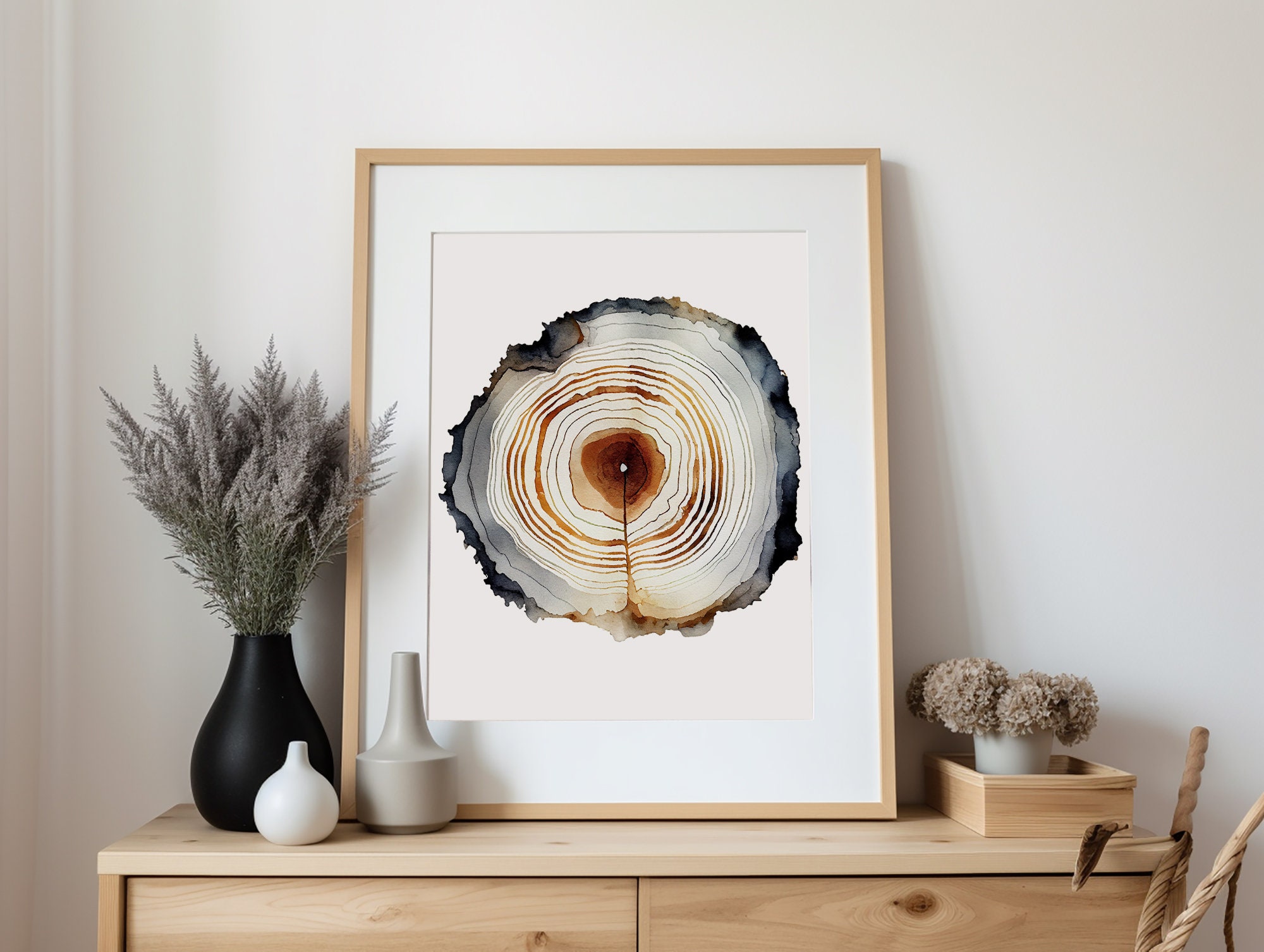 Oak Tree Ring Art Print Tree Ring Painting Watercolor Large Tree Ring ...
