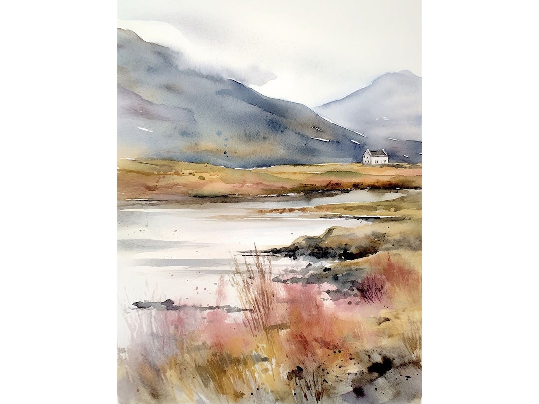 Scotland Landscape Art Print Glencoe Watercolor Painting Heather Field ...