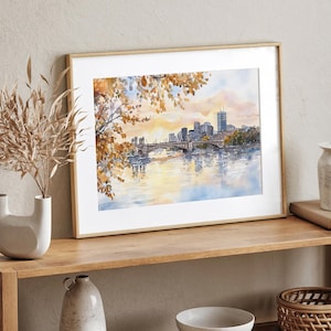 Charles River Painting Boston Cityscape Watercolor Art Print Boston ...