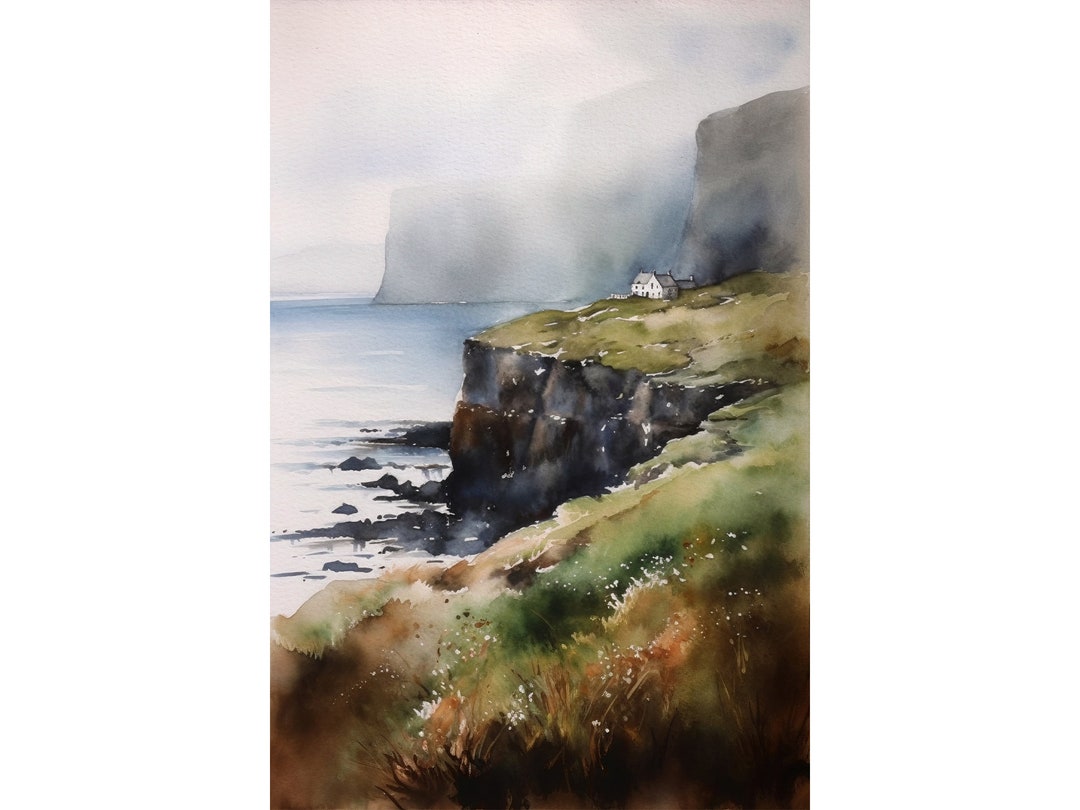 Scotland Painting Coastal Cottage Watercolor Art Print Isle of Skye ...