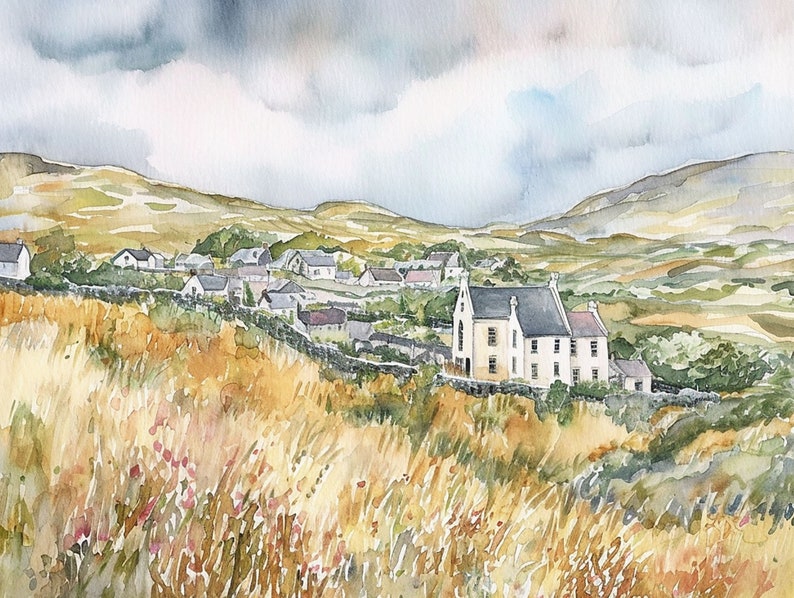 Clifden Ireland Watercolor Painting Print Irish Cottage Landscape Wall ...