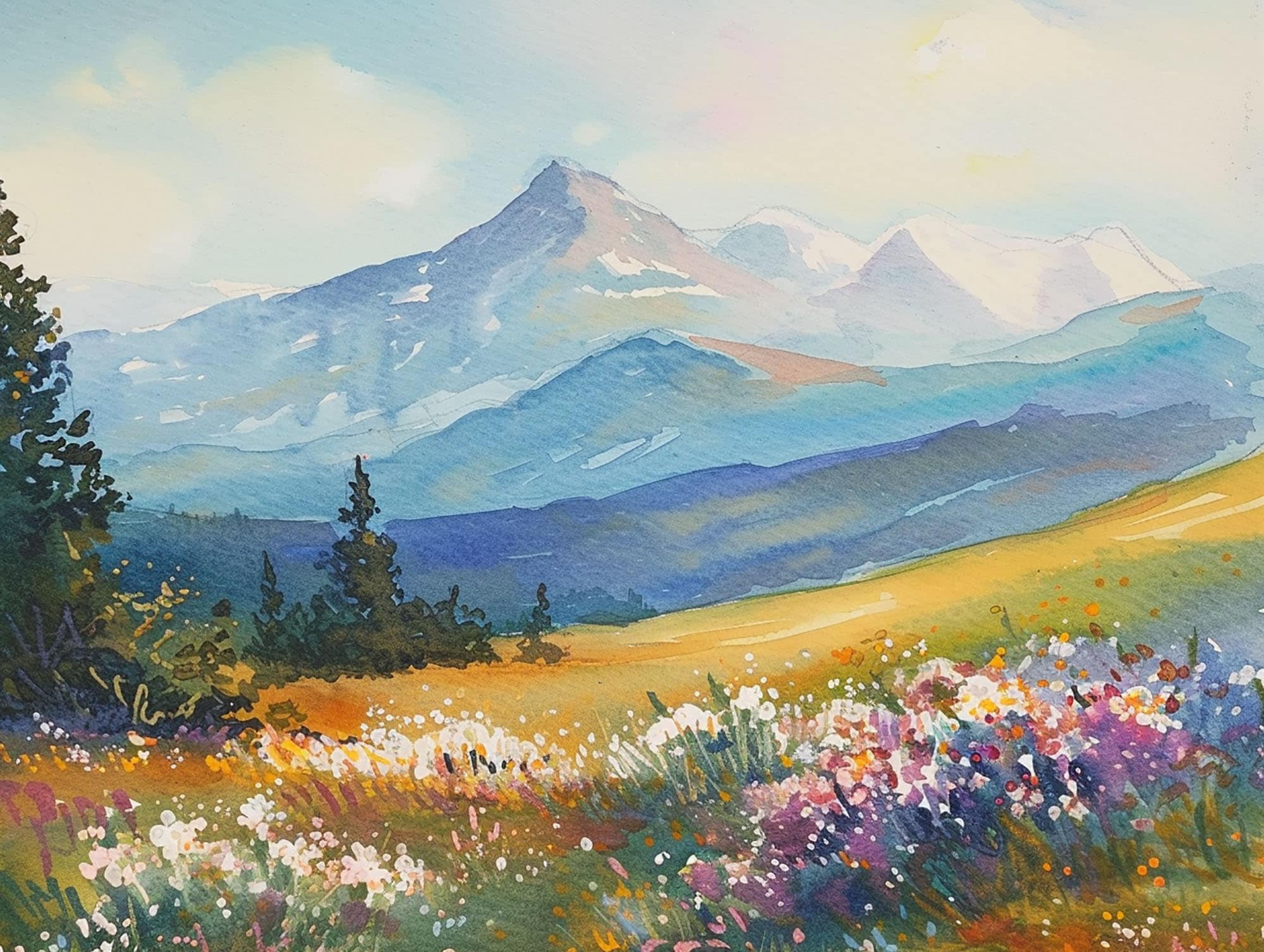Spring Flowers Painting Rocky Mountains Watercolor Art Print Colorado ...