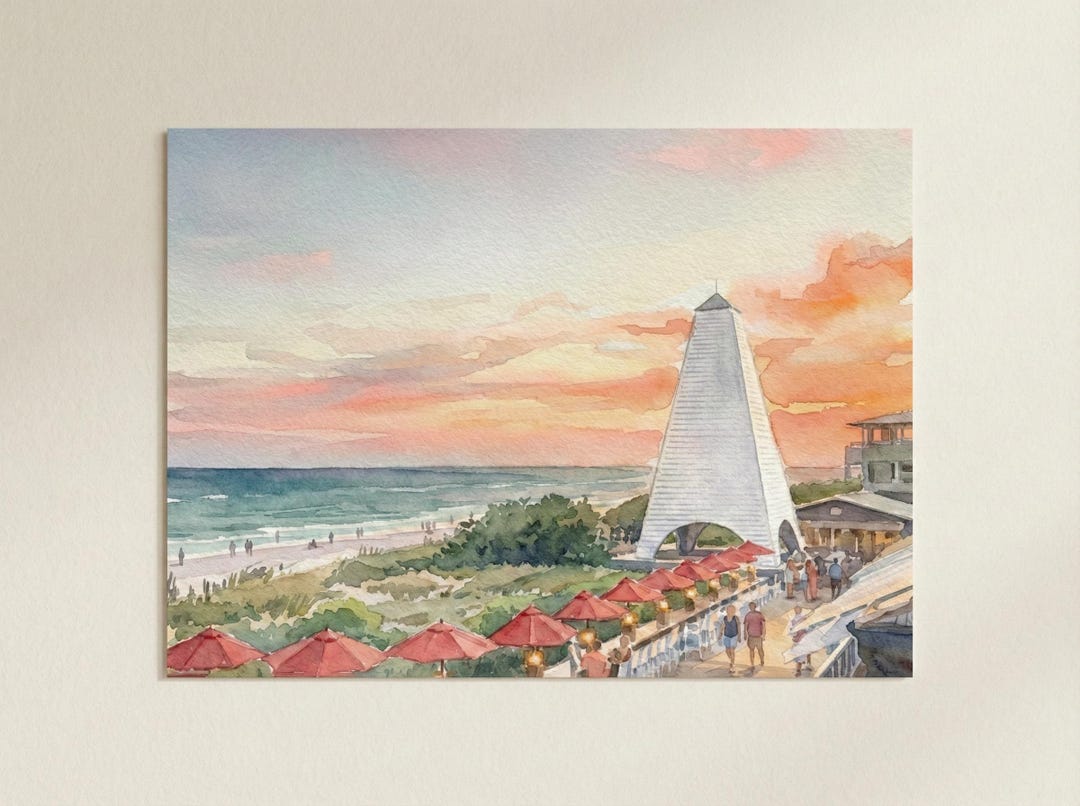 Coleman Pavilion Painting Watercolor Art Print Coastal Living Room Wall ...