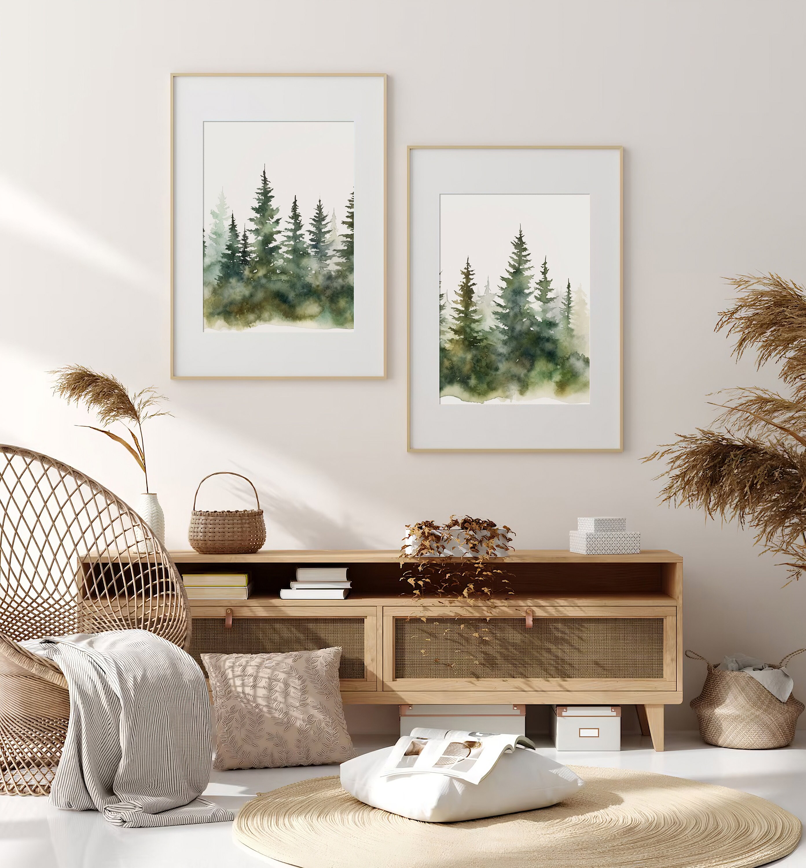 Evergreen Forest Set of 2 Art Prints Abstract Pine Watercolor Painting ...