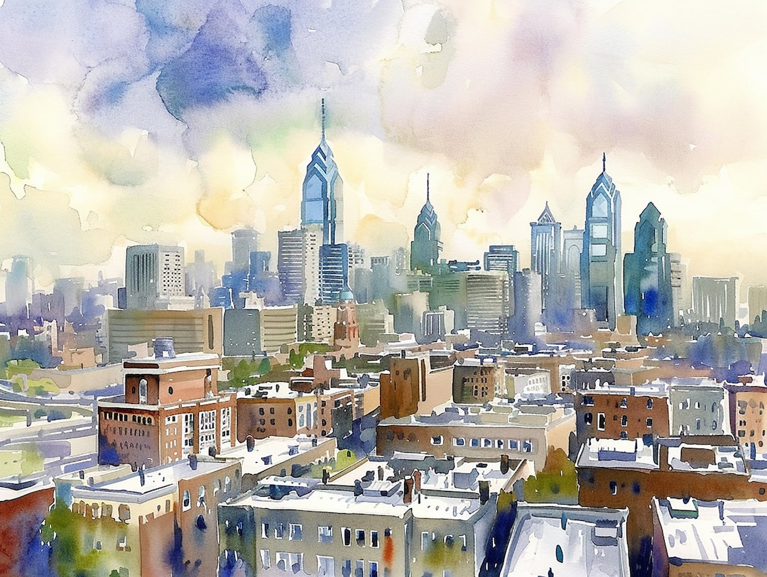 Philadelphia Painting Cityscape Watercolor Art Print Philadelphia ...