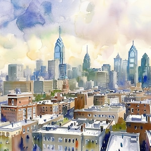 Philadelphia Painting Cityscape Watercolor Art Print Philadelphia ...