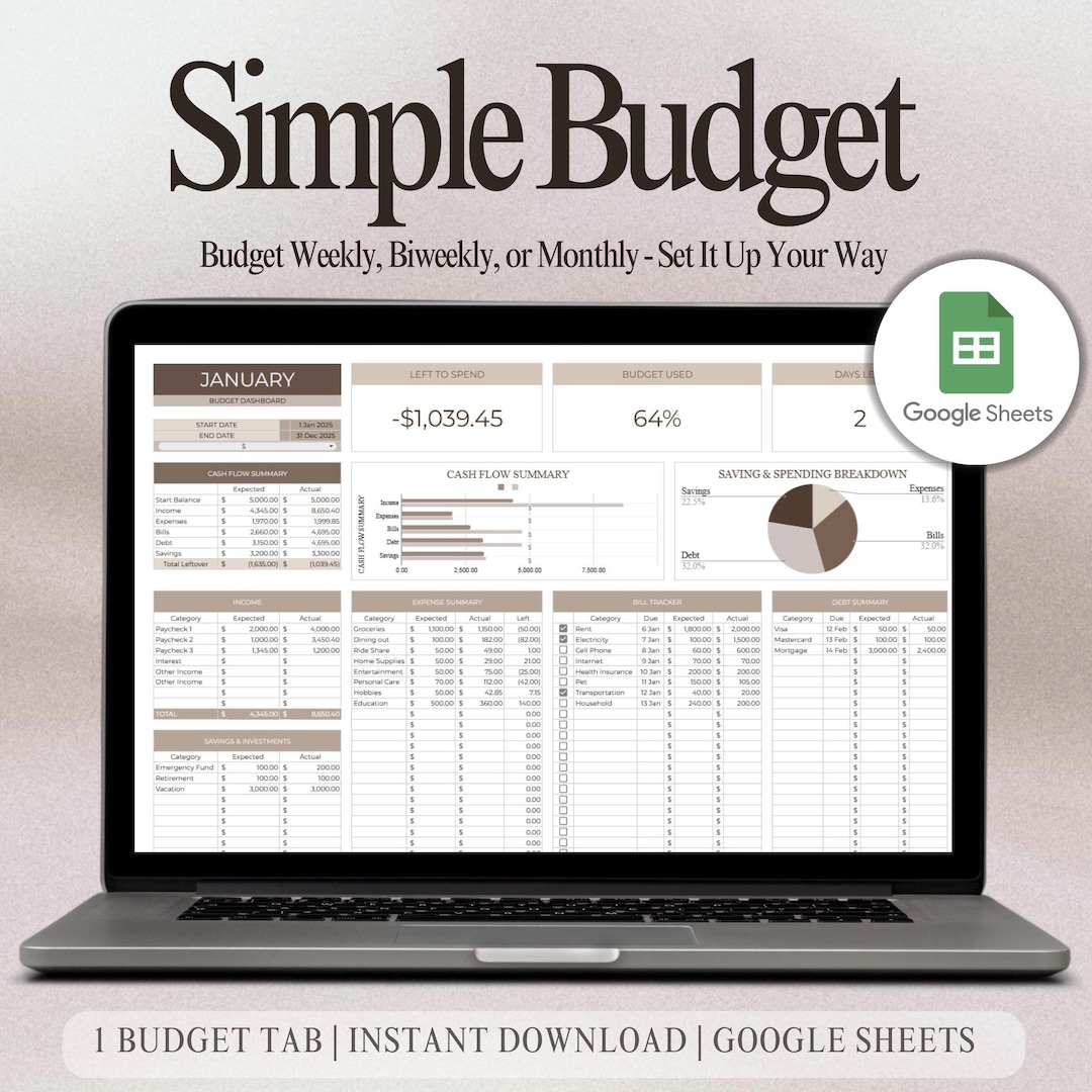 Budget Planner Google Sheet Monthly Budget Spreadsheet Paycheck Budget ...