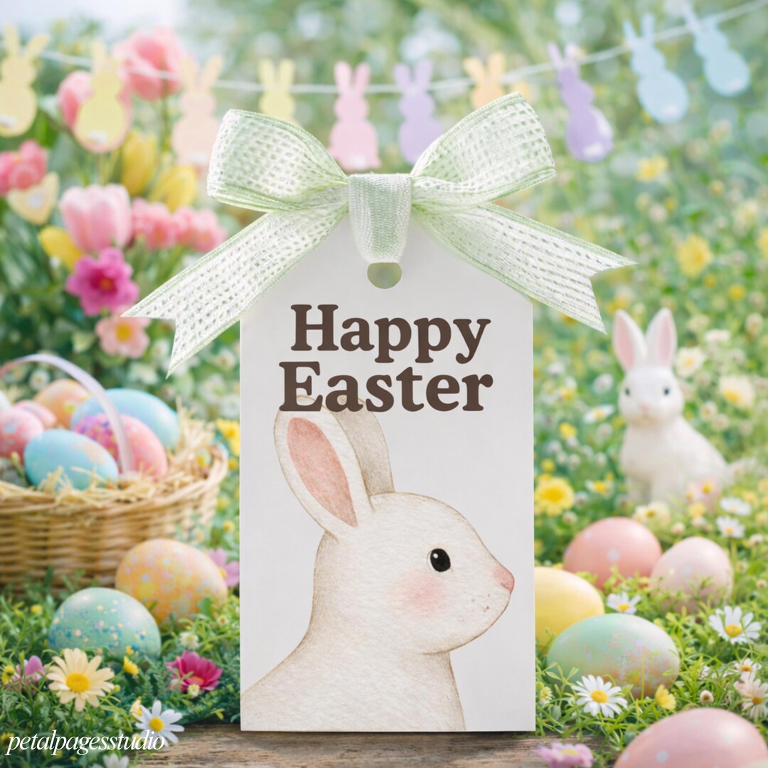 Editable Easter Gift Tags, Pastel Bunny Printable Basket Tags (digital ...