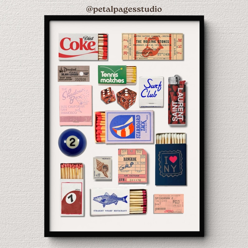 Vintage Matchbox Collage Art Print: Retro Wall Decor (digital Download ...