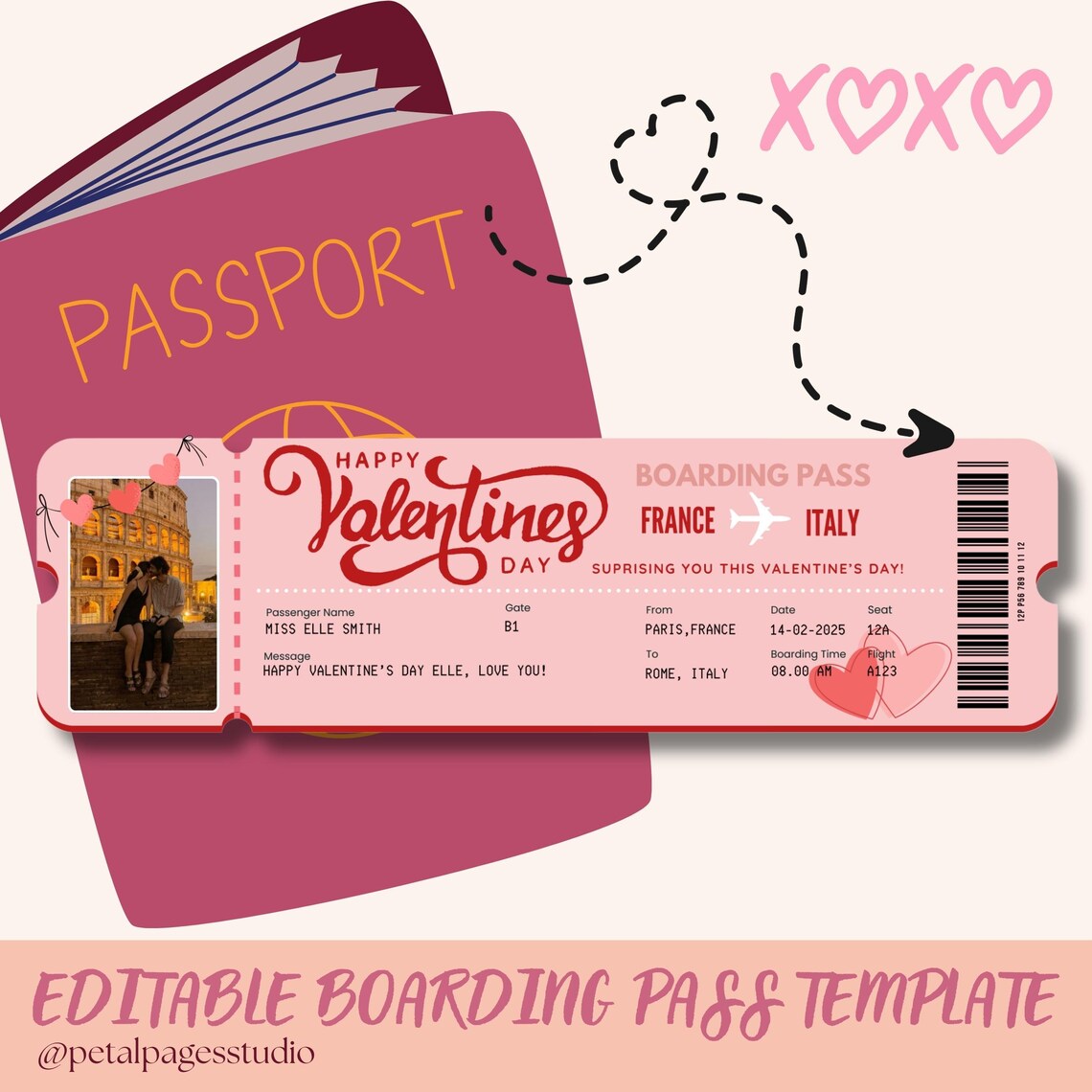 Valentine's Day Personalised Boarding Pass | Romantic Gift Printable ...