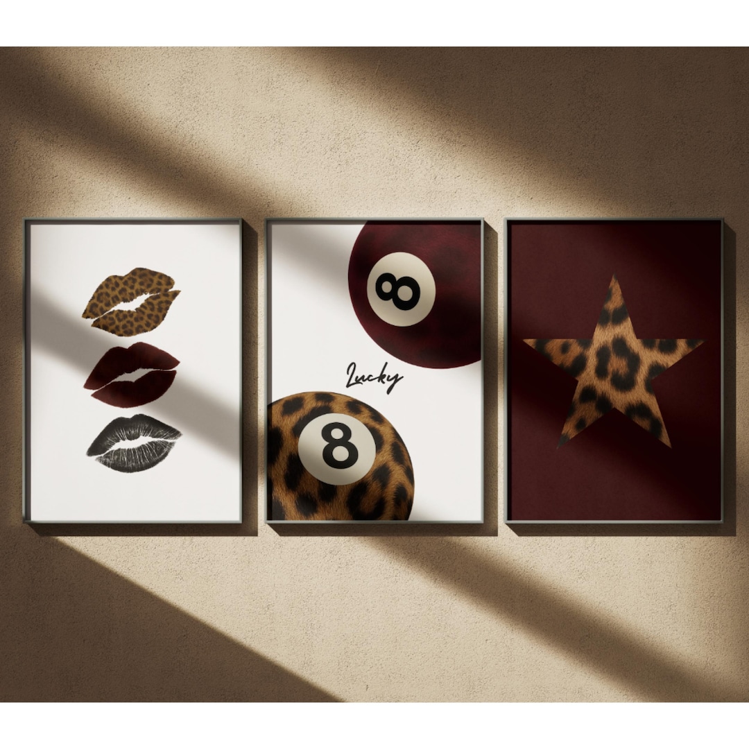 Leopard Print Wall Art Set: 8 Ball, Lips & Star Posters (digital ...