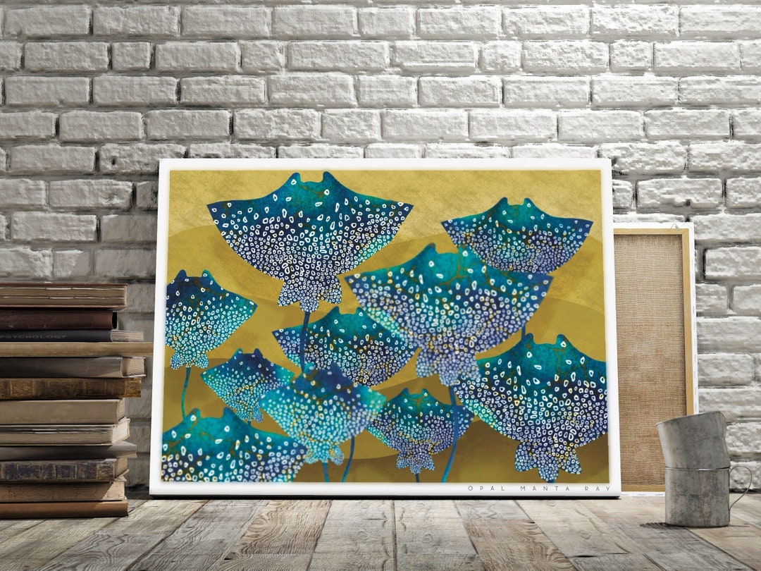 Opal Manta Ray Wall Art, Manta Ray Wall Art, Sea Life Art, Coastal Art ...