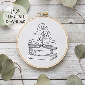 Books Embroidery Pattern Download Reading Book Decor, Book Hand ...
