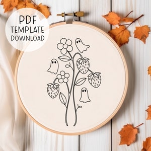 Spooky Strawberries Embroidery Pattern, Digital Halloween Ghost ...