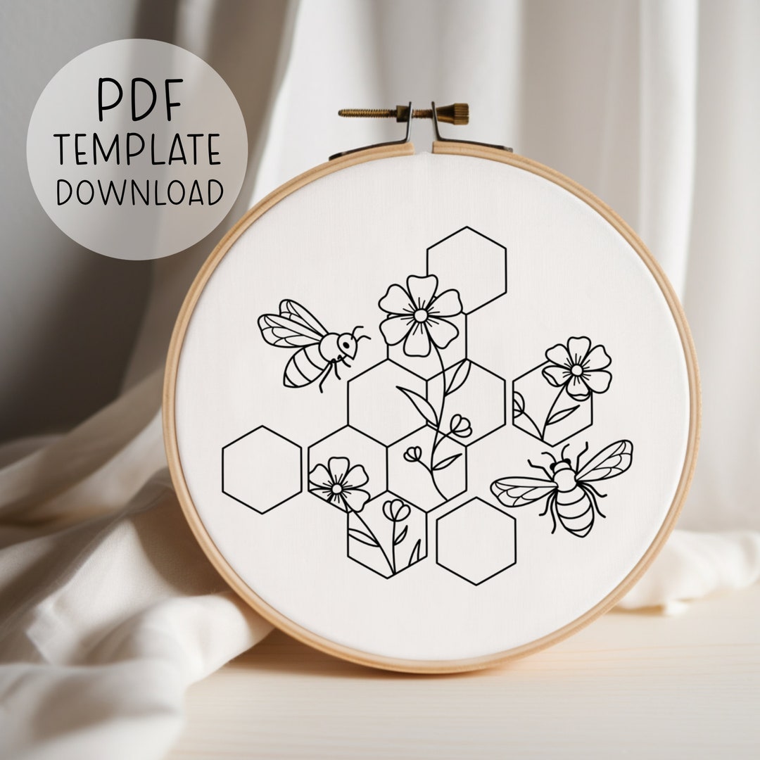 Honeycomb Embroidery Pattern, Bee Needlepoint Pattern, Woodsy ...