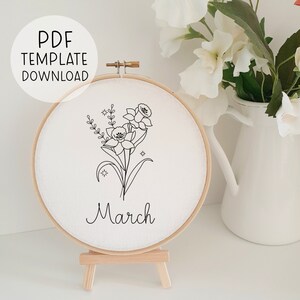 March Birth Flower Embroidery Pattern Template March Embroidery ...