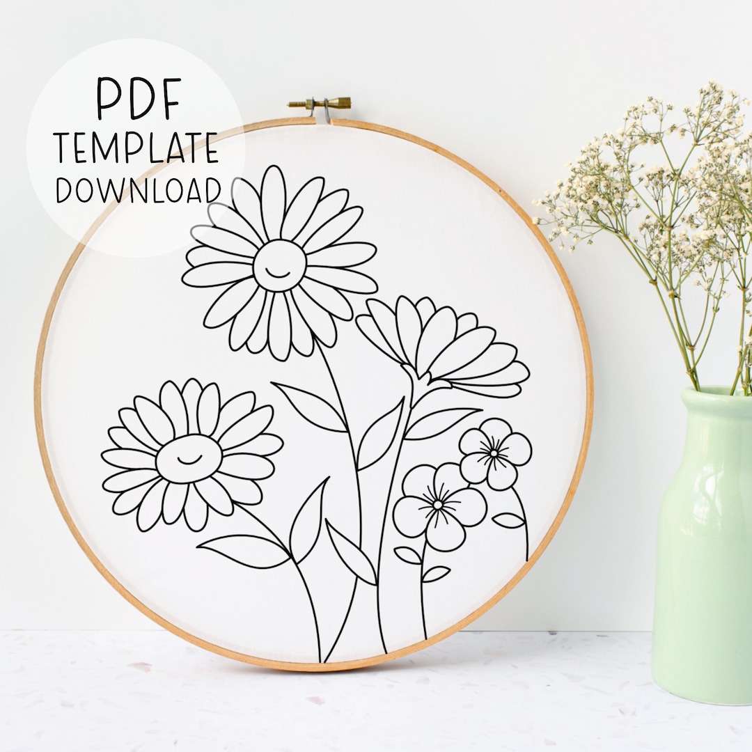 Flowers Embroidery Pattern Template Download, Botanical Embroidery ...