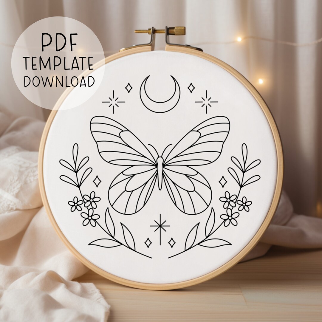 Floral Butterfly Embroidery Pattern Download, Insect Embroidery Design ...