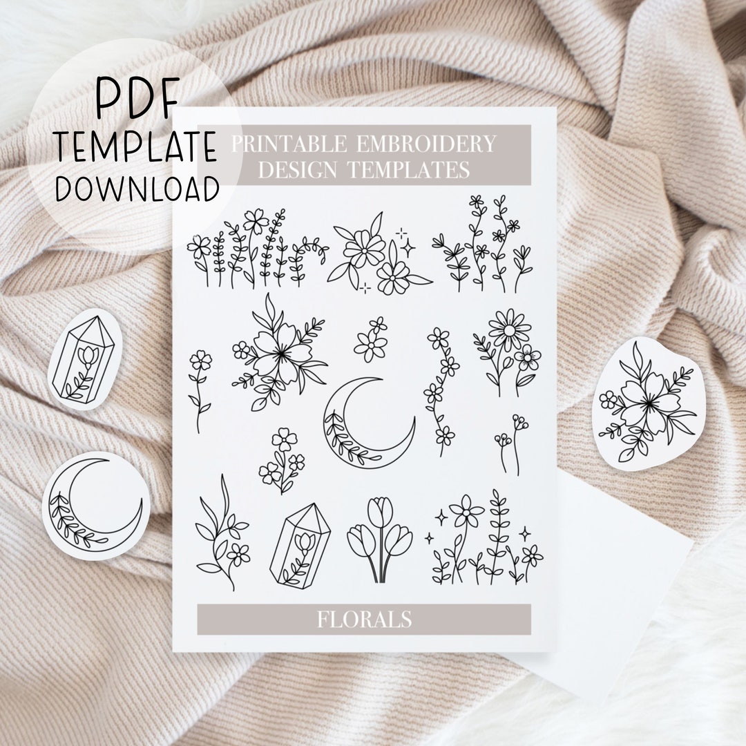 Printable Floral Embroidery Patterns Sheet, Flower Hand Embroidery, DIY ...