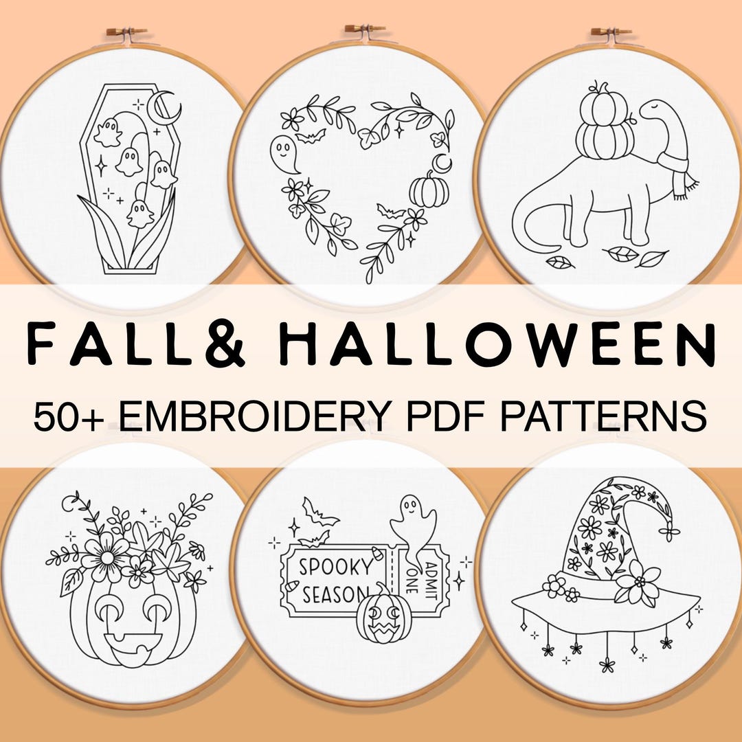 Fall and Halloween Embroidery Pattern Bundle, Spooky Hand Embroidery ...