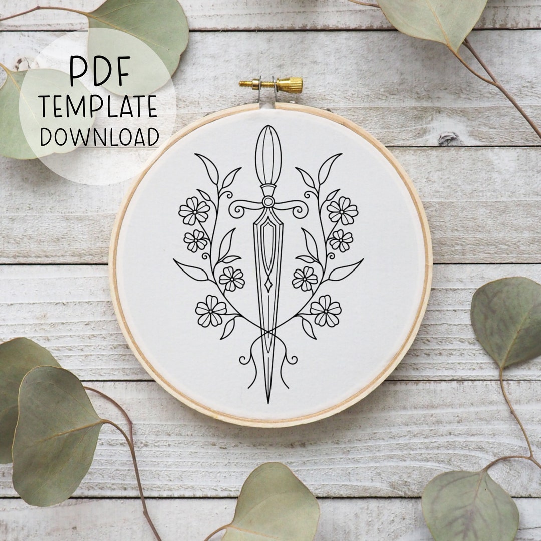 Floral Dagger Embroidery Pattern, Weapon Embroidery, Daggers Fantasy ...