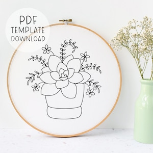 Floral Succulent Embroidery Pattern Download, Gardening Embroidery ...