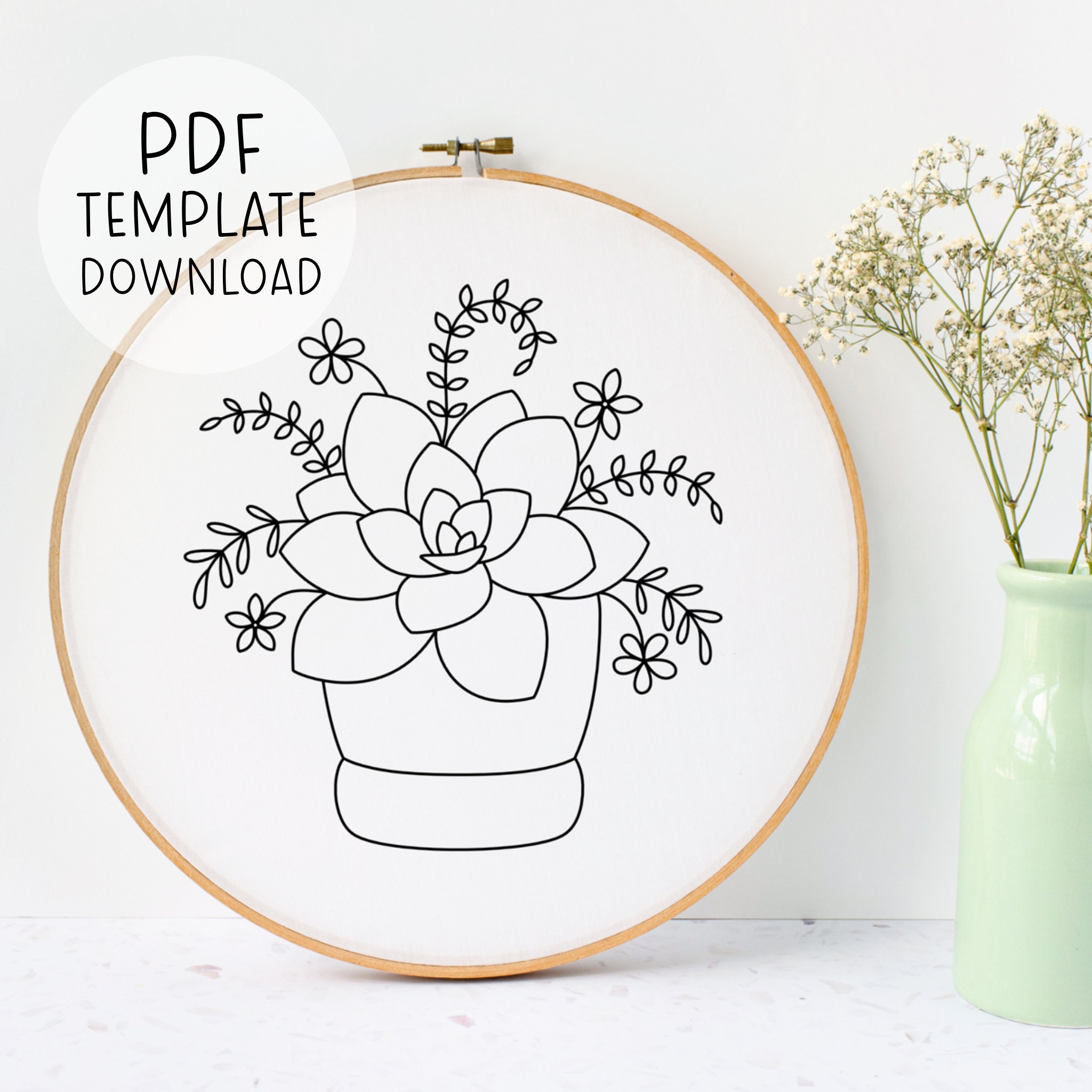 Floral Succulent Embroidery Pattern Download, Gardening Embroidery ...