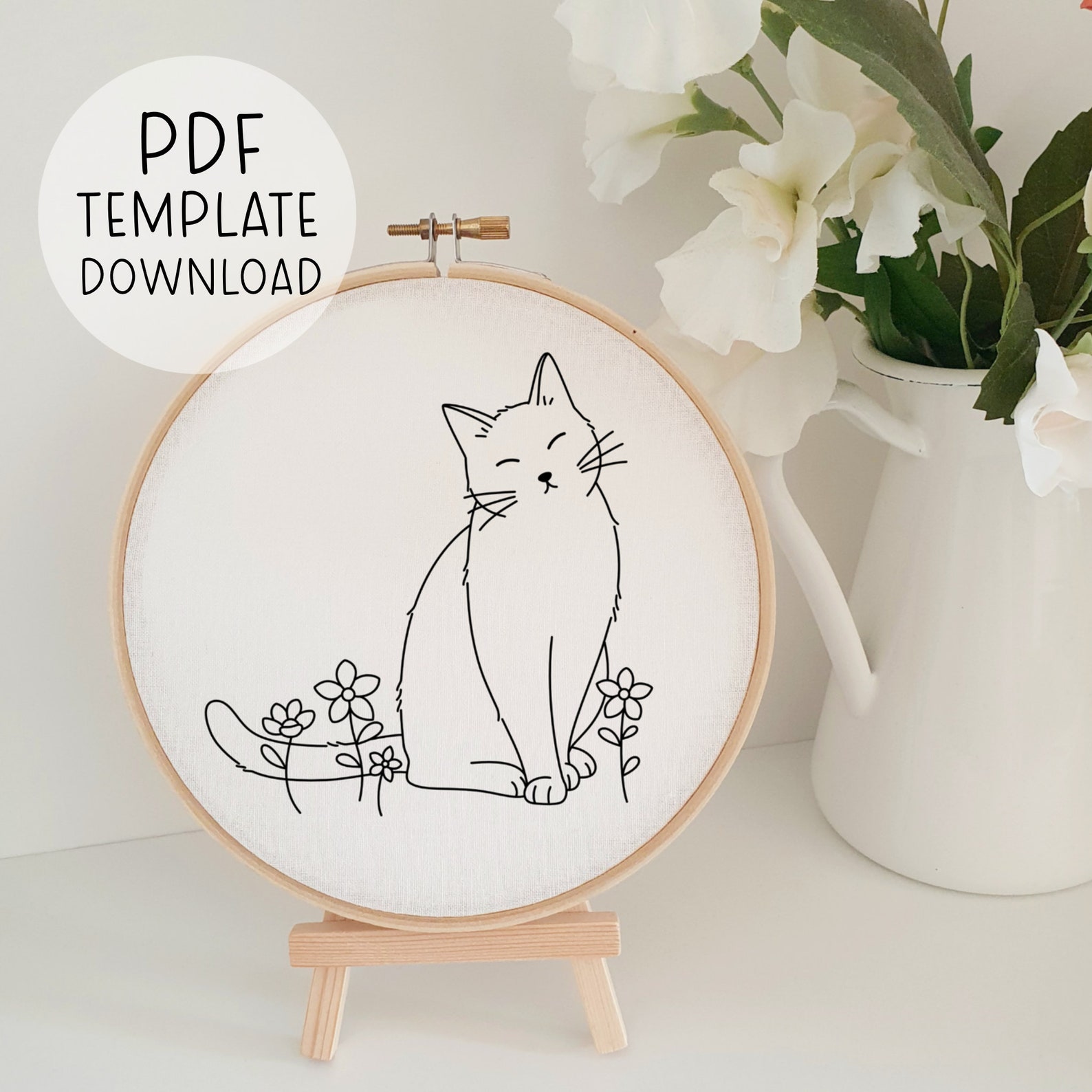 Simple Cat Embroidery Pattern, Easy Cat Embroidery Pattern PDF, Cute ...