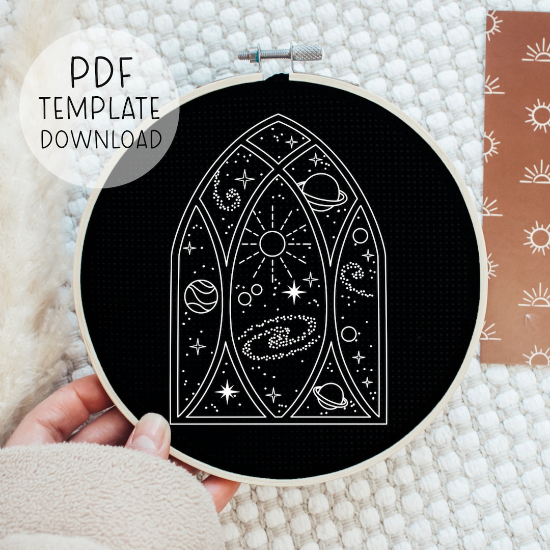 Galaxy Window Embroidery Pattern, Universe Embroidery, Planets ...