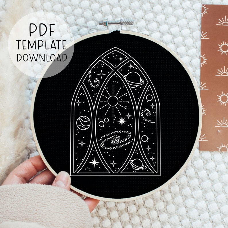 Galaxy Window Embroidery Pattern, Universe Embroidery, Planets ...