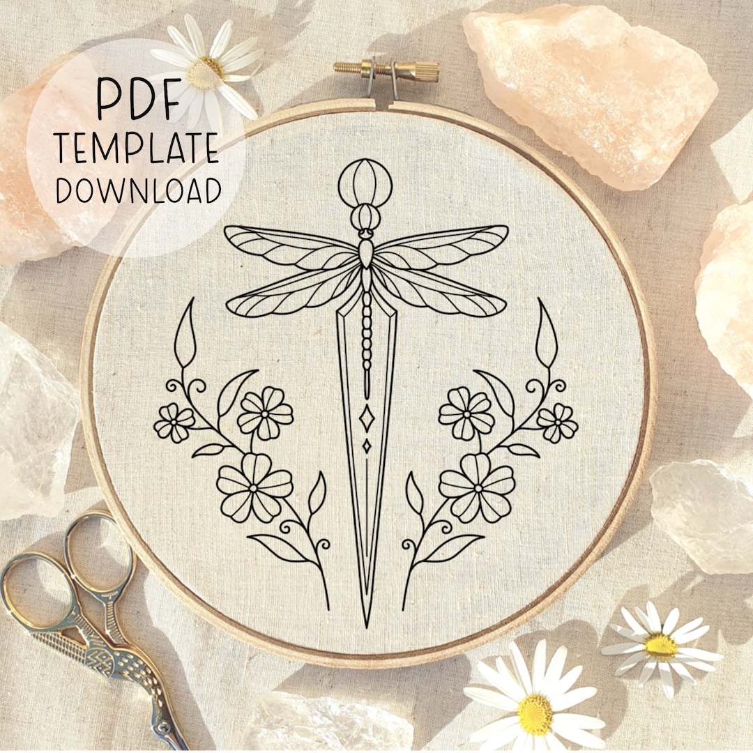 Dragonfly Dagger Embroidery Pattern, Weapon Embroidery, Dragonfly ...