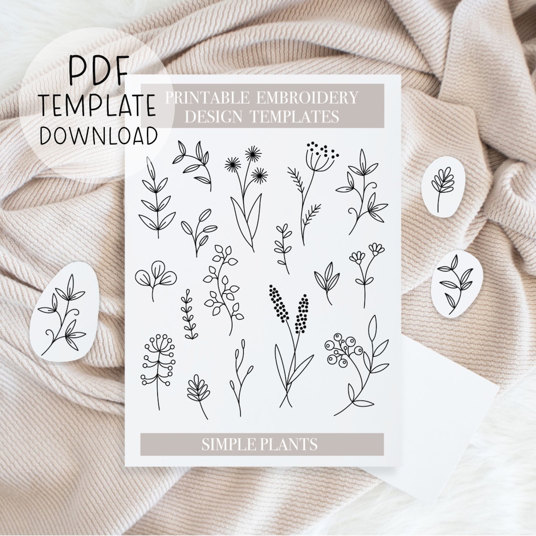 Printable Plants Embroidery Patterns Sheet, Floral Hand Embroidery ...