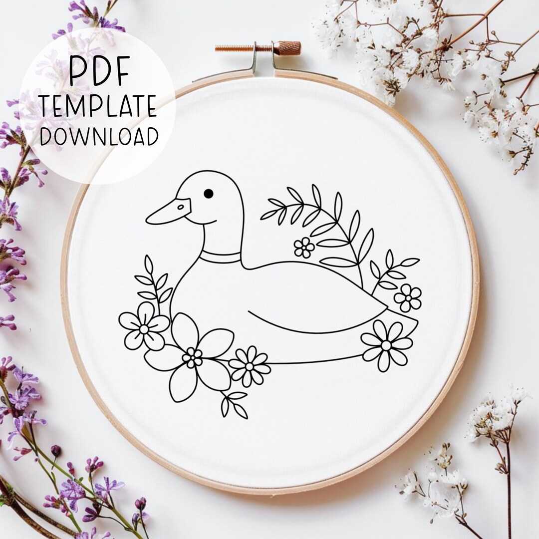 Duck Floral Embroidery Pattern Download, Cottagecore Duck Embroidery ...