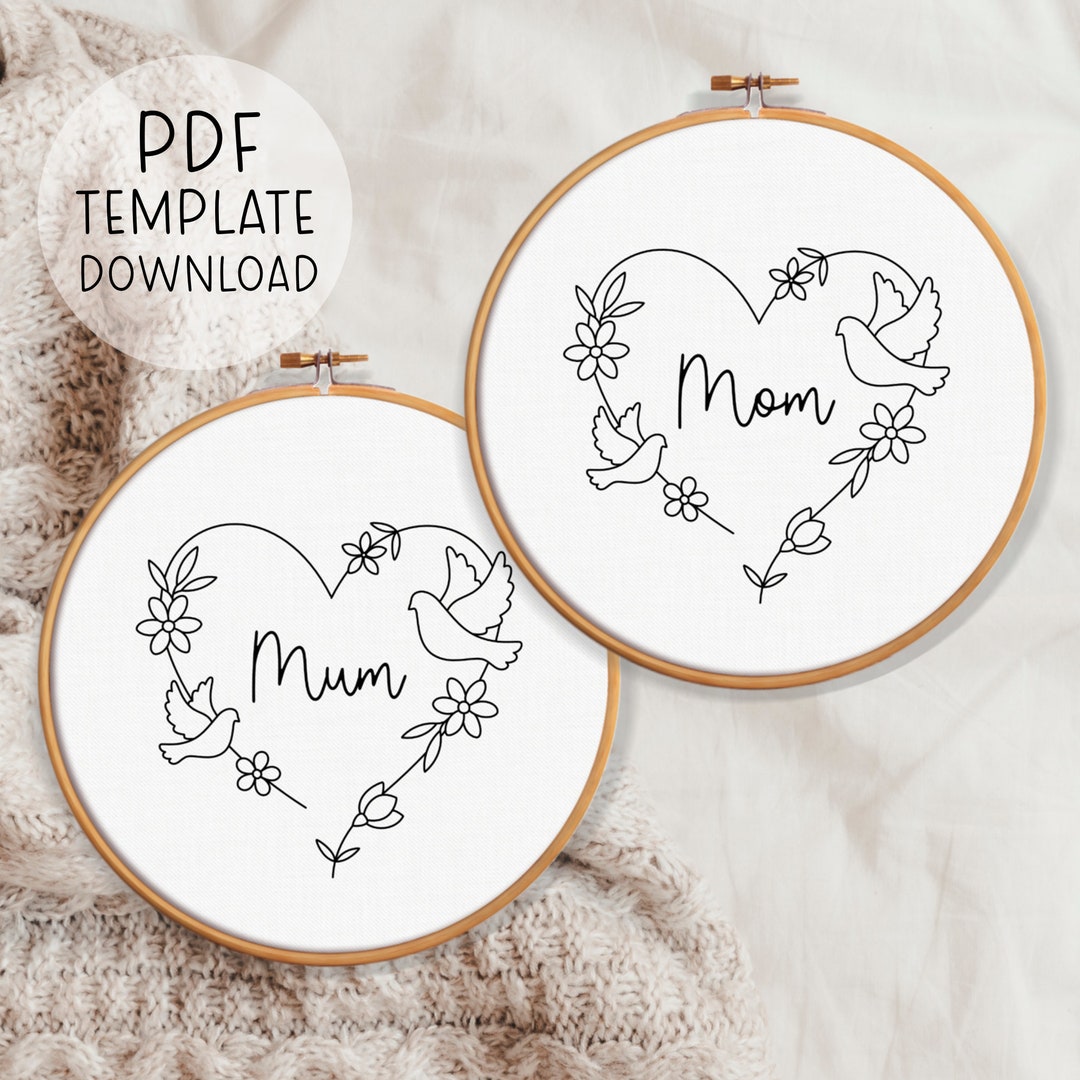 Mom Embroidery Pattern Template, Mum Embroidery Hoop Pattern, Mother's ...