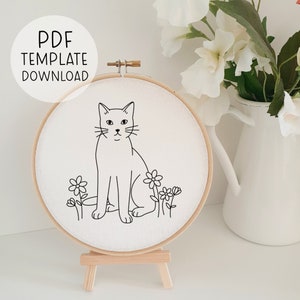 Easy Cat Embroidery Pattern, Simple Cat Embroidery Pattern PDF, Cute Cat Decor DIY, Cat ...