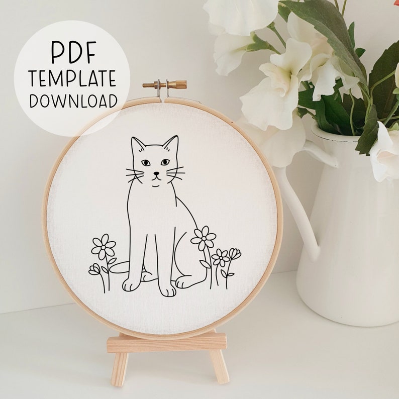 Easy Cat Embroidery Pattern, Simple Cat Embroidery Pattern PDF, Cute ...