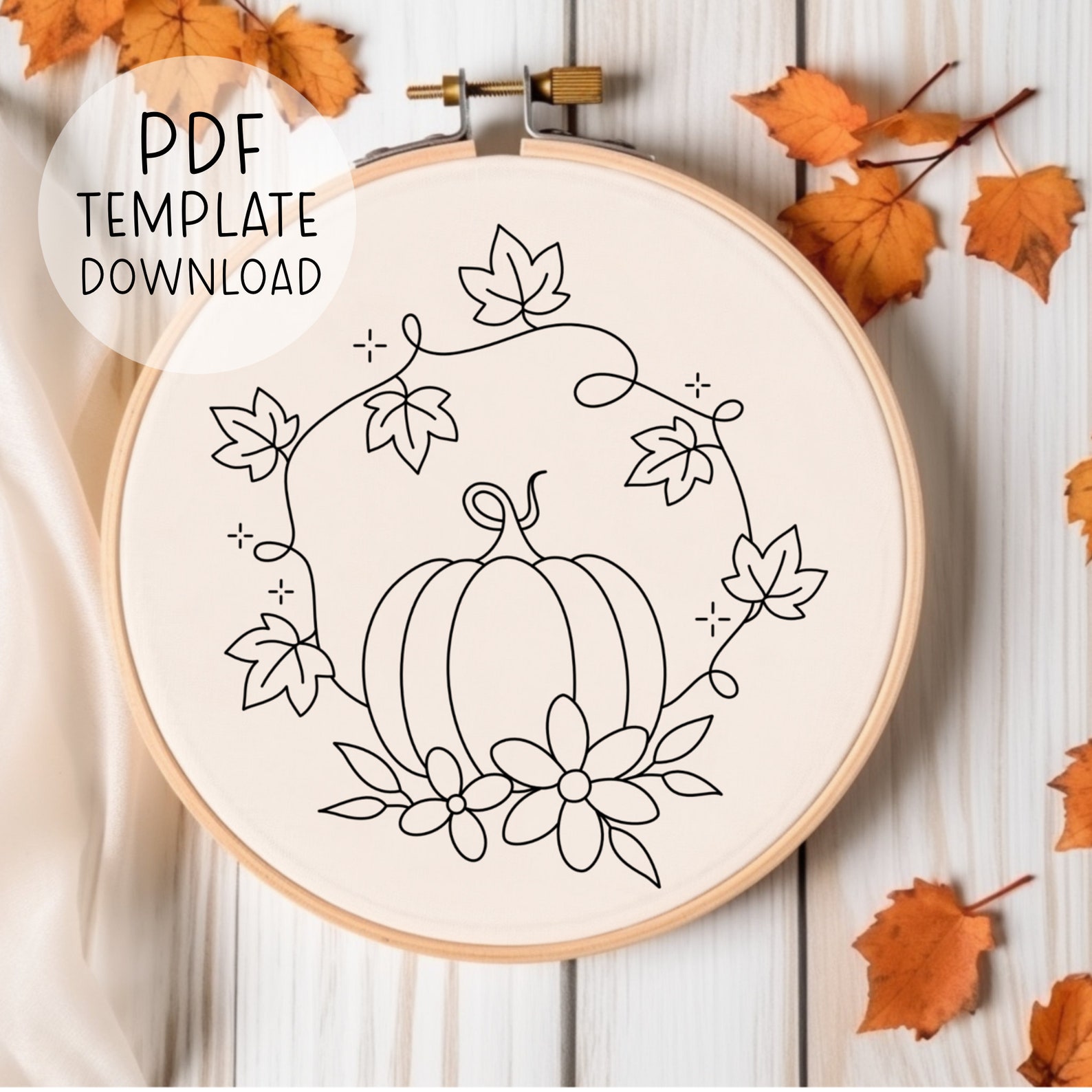 Pumpkin Vines Embroidery Pattern, Fall Pattern Embroidery Template ...