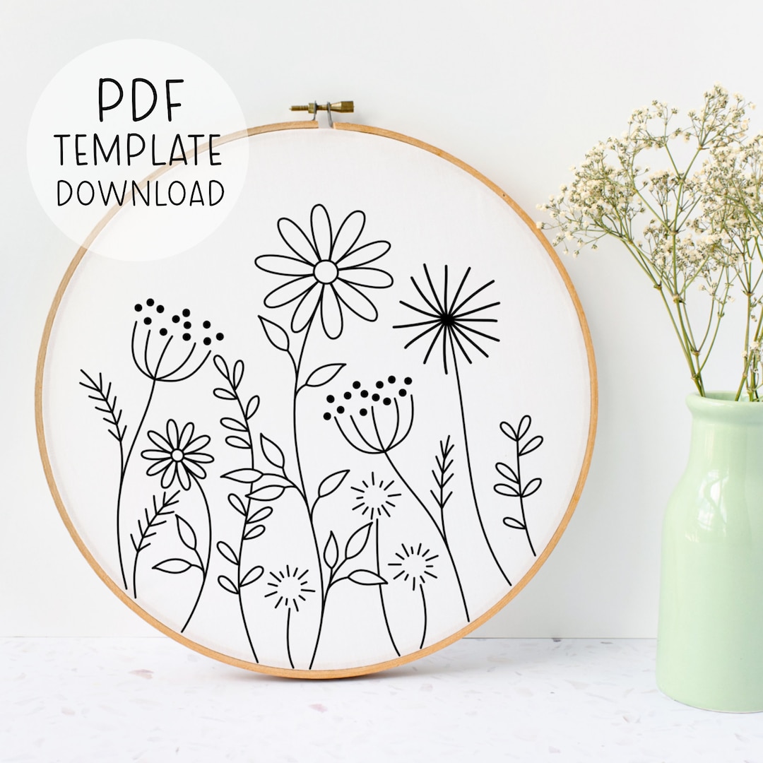 Simple Wildflowers Embroidery Pattern Instant Download, Beginner ...