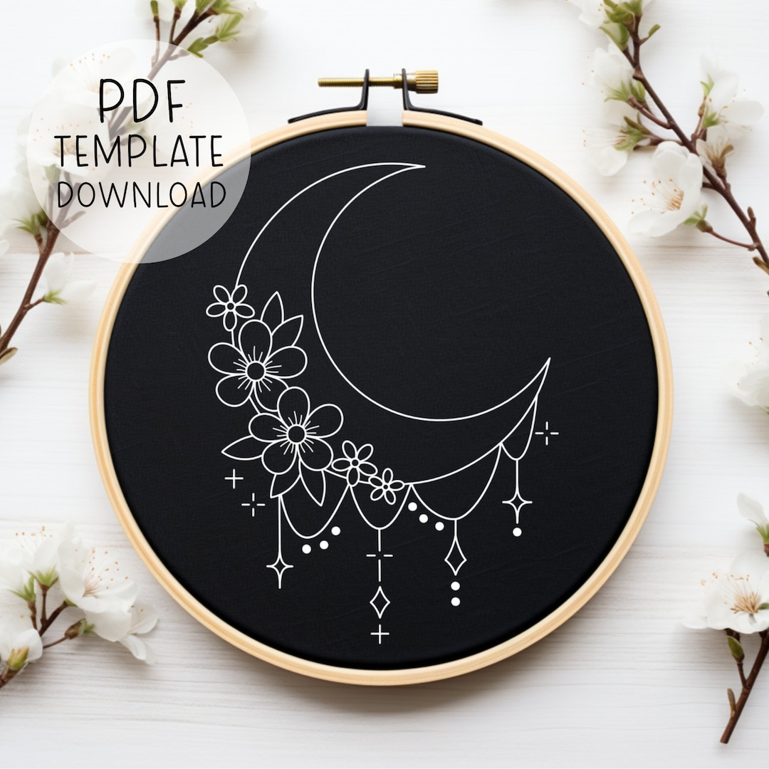 Moon Flowers Embroidery Pattern Instant Download, Pretty Moon ...