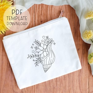 Floral Shell Embroidery Pattern Instant PDF Download, Handmade Gift ...